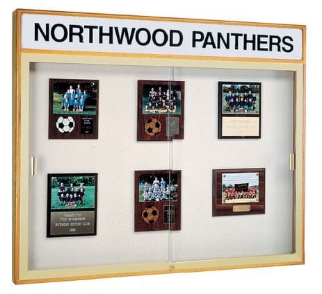 42"H Sliding Door Wall Mount Locking Display with Illuminated Header Panel