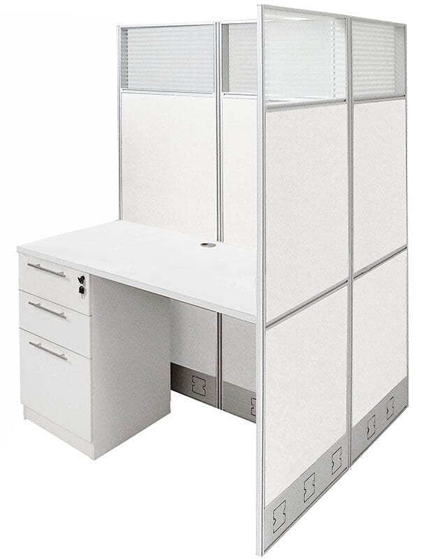 48"W x 49"D x 67"H White Laminate Washable Double Add-On Cubicle