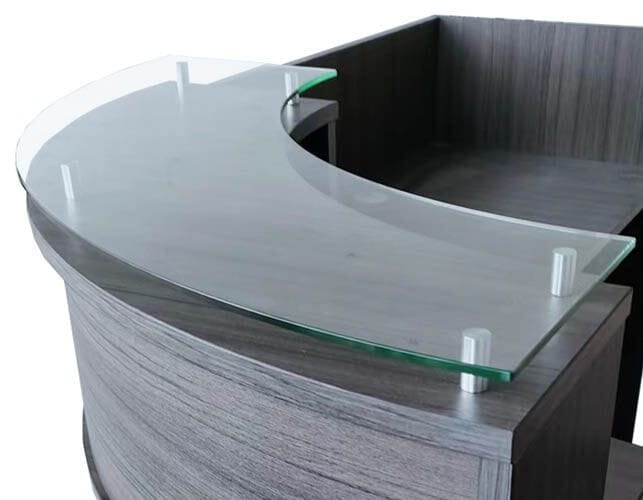84" x 84" Curved L-Shaped Reception Desk with Glass Counter