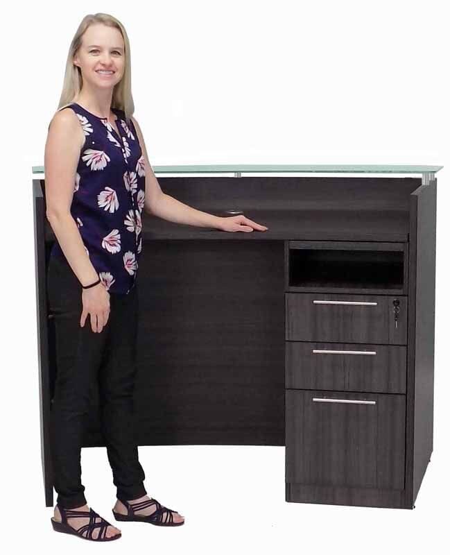Standing Height Curved Glass Top Reception Desk in Charcoal or White
