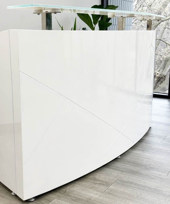 2-Person Modern High Gloss White Curved Reception Desk