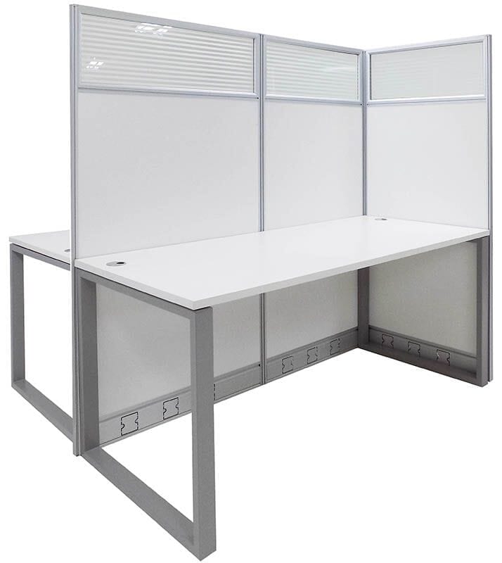 67"H TrendSpaces White Laminate 2-Person Straight Washable Cubicle w/Glass