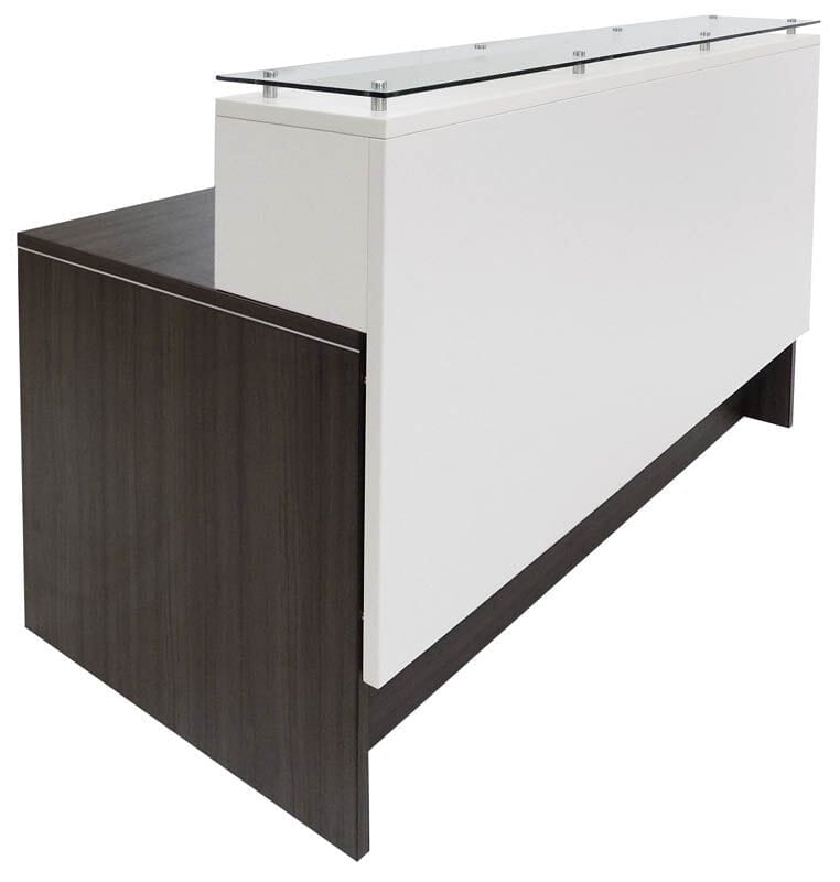 Emerge Glass Top Reception Desk w/Drawers & LED Light - 66"W x 31"D