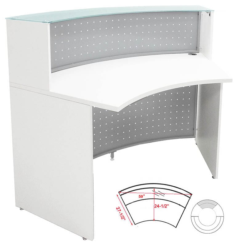 White 180° Half Round Curved Glass Top Reception Desk