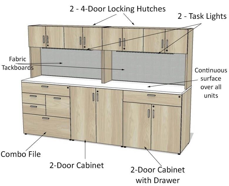 9' Custom Counter Height Workstation with Locking Storage Hutch and ...