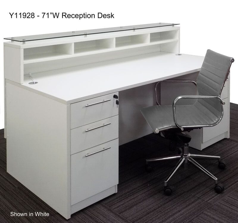 Emerge Glass Top Reception Desk w/Drawers & LED Light - 66"W x 31"D
