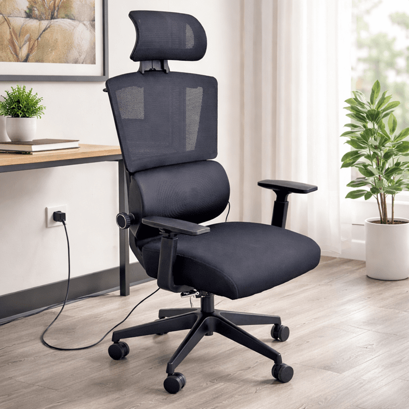 Black Mesh Ergonomic Desk chair w/Shiatsu Massage & Heat Functions