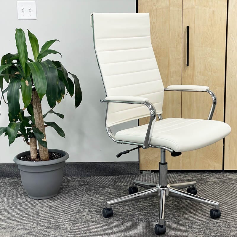 Padded Modern Classic High Back Chair in Cream Leather