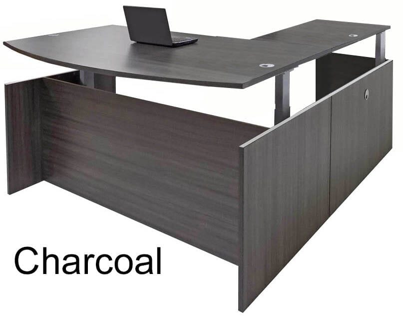 71" x 89" Enclosed Fully Height Adjustable Bow Front L-Shaped Desk ...