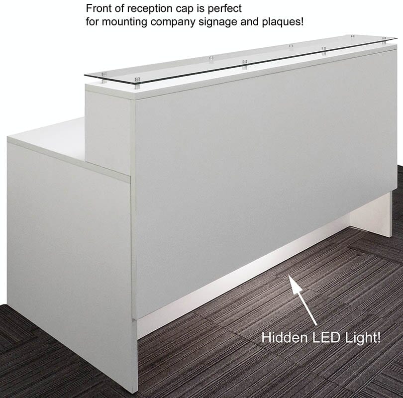 Emerge Glass Top Reception Desk w/Drawers & LED Light - 66"W x 31"D