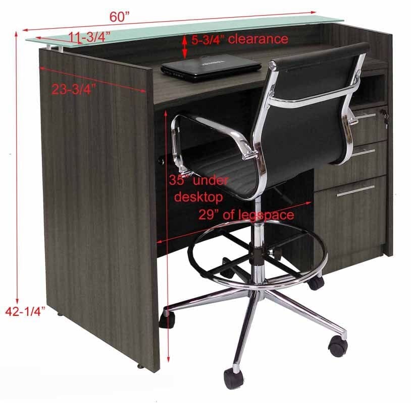 Standing Height Curved Glass Top Reception Desk in Charcoal or White