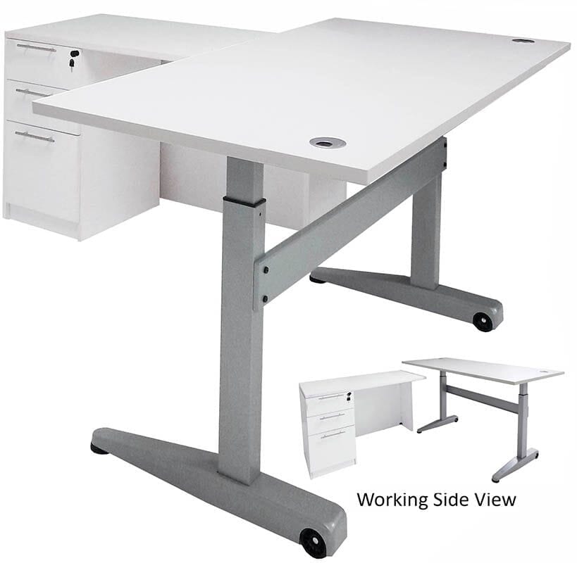Pneumatic Lift Height Adjustable Executive U-Desk w/Hutch in White