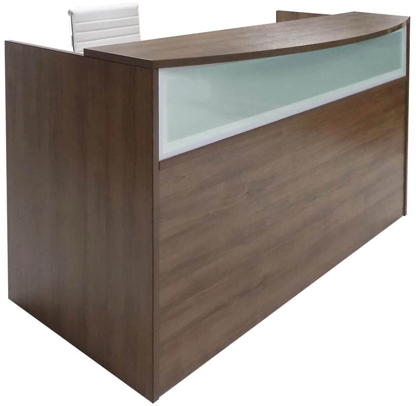 Rectangular Modern Walnut Reception Desk w/Frosted Glass Panel