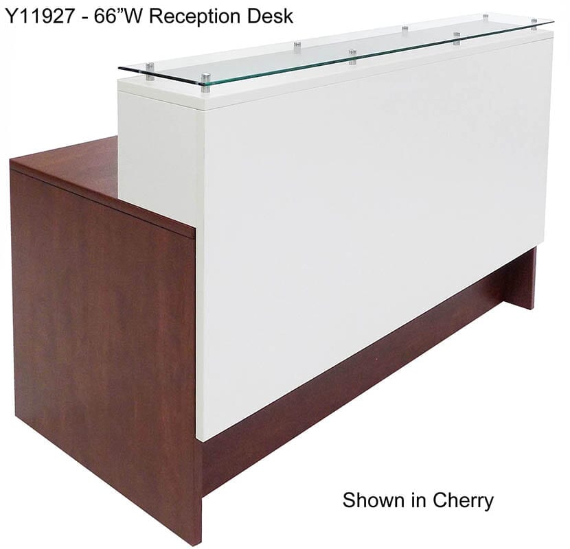 Emerge Glass Top Reception Desk w/Drawers & LED Light - 66"W x 31"D