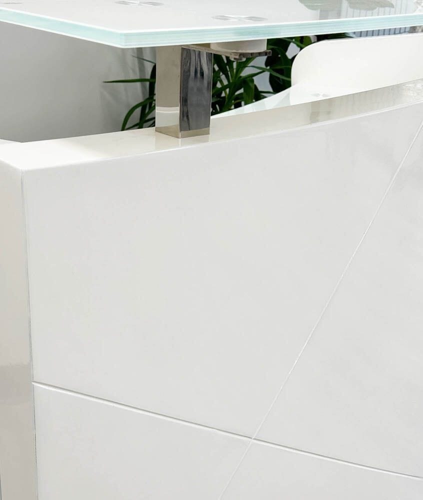 2-Person Modern High Gloss White Curved Reception Desk