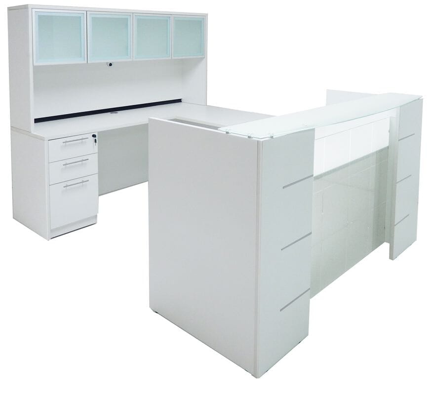 U-Shaped Glass Front Reception Desk w/Hutch