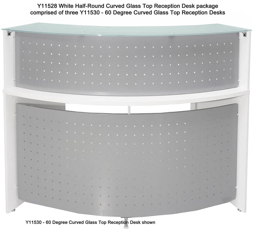 White 180° Half Round Curved Glass Top Reception Desk