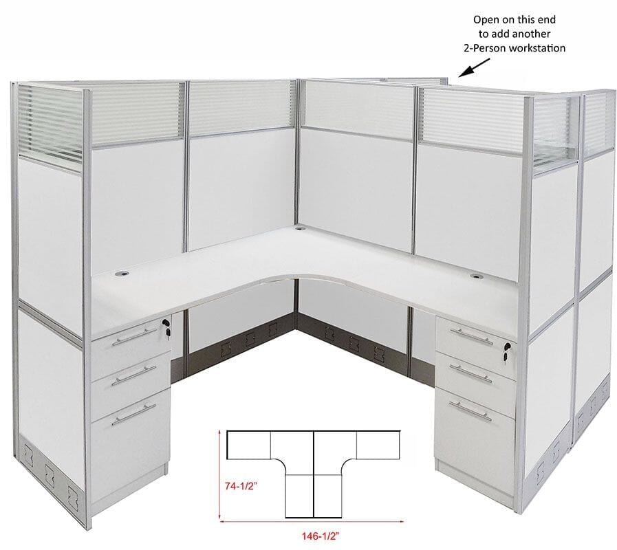12'W x 6'D x 48"H White Laminate Washable Complete 2-Person L-Shaped ...