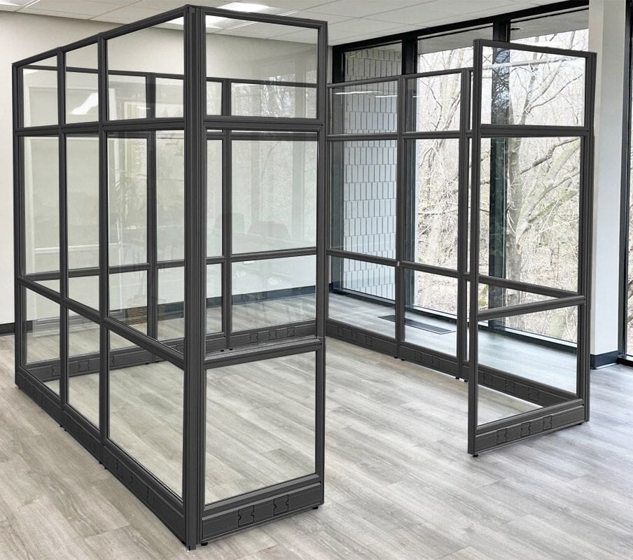 6' x 6' x 7'H Clear Glass Modular Office w/ Black Frame - Starter Cubicle