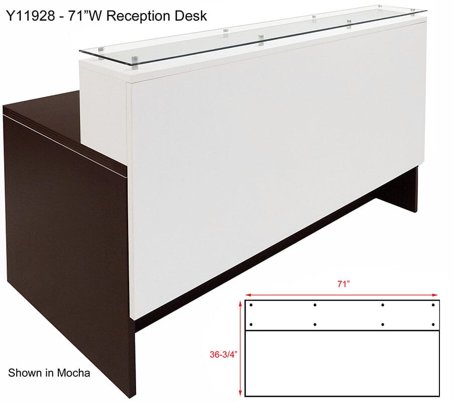Emerge Glass Top Reception Desk w/Drawers & LED Light - 66"W x 31"D