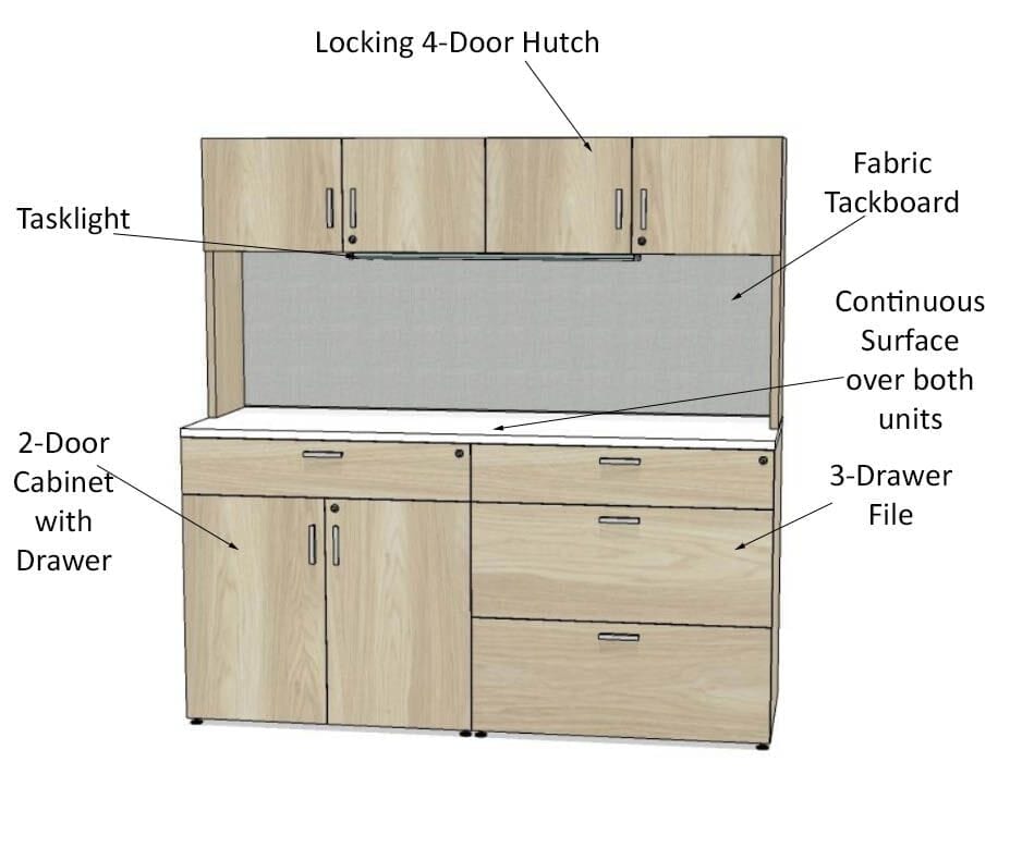 72" Custom Counter Height Workstation with Locking Storage Hutch and ...