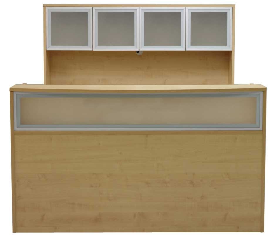 Maple U-Shaped Reception Desk w/Frosted Glass Panel & Hutch