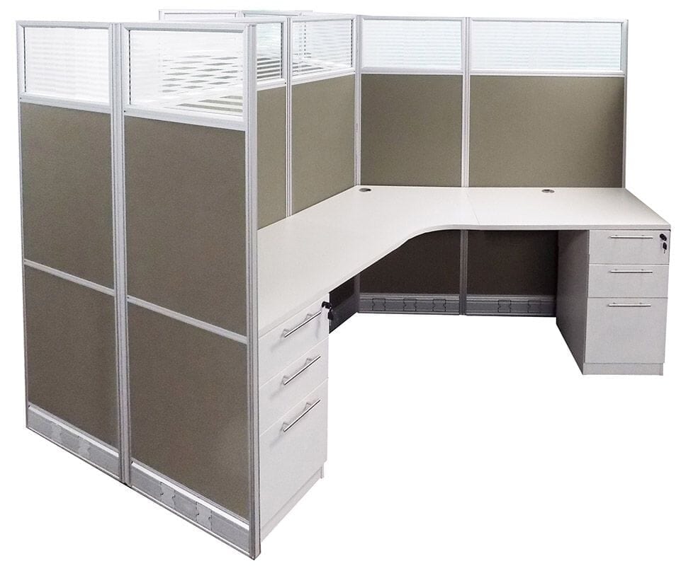 67"H Value Series Taupe Fabric 3-Person Cubicle - 131" x 113" Add-on ...