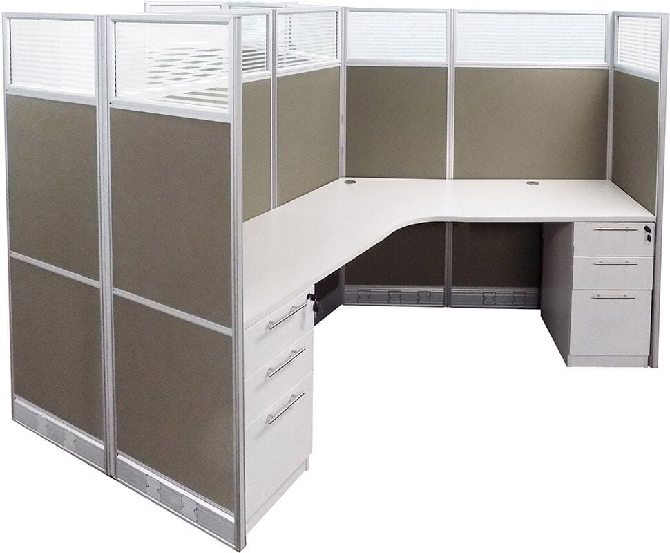67"H Value Series Taupe Fabric 3-Person Cubicle - 131" x 114" Starter ...