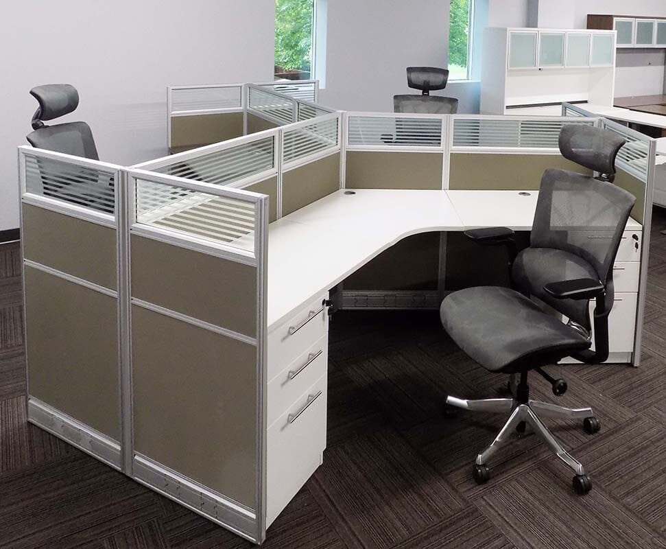 48"H Value Series Taupe Fabric 3-Person Cubicle - 131" x 114" Starter ...