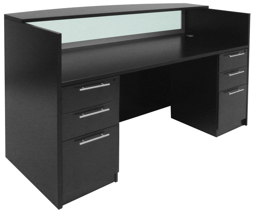 Black Reception Desk w/Frosted Glass Panel