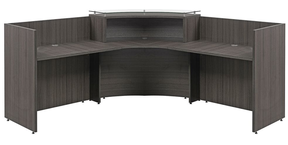 84" x 84" Curved L-Shaped Reception Desk with Glass Counter