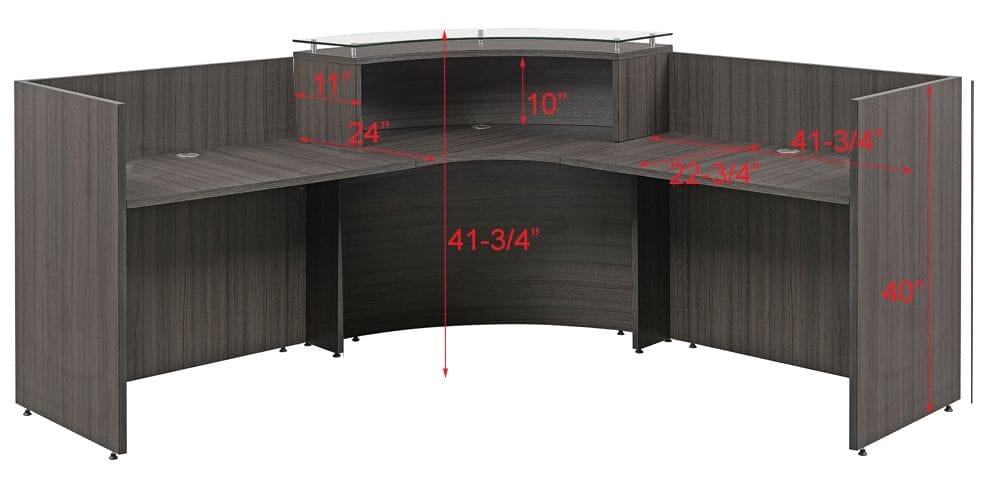 84" x 84" Curved L-Shaped Reception Desk with Glass Counter