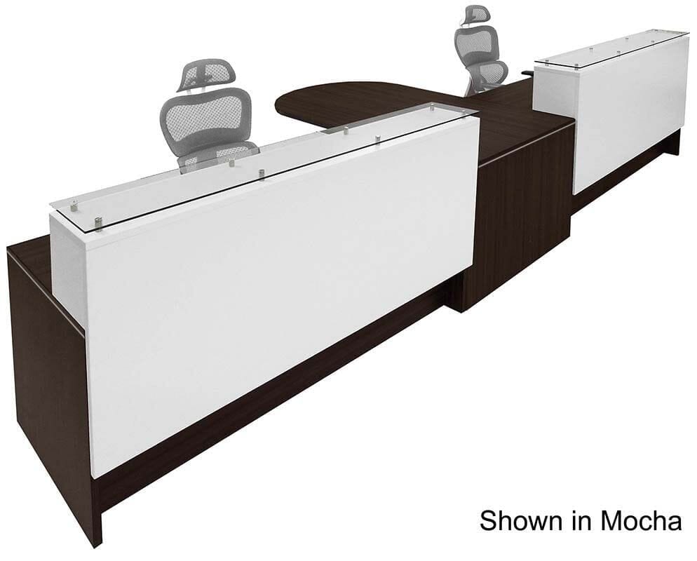 Emerge Glass Top 2-Person Shared Peninsula Reception Desk w/Drawers ...