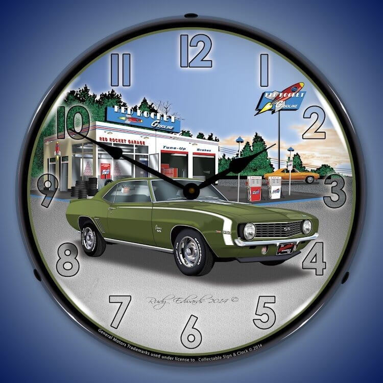 Chevy Camaro Wall Clocks, LED Lighted: 1967-2014, SS, Z28, Gas Stations